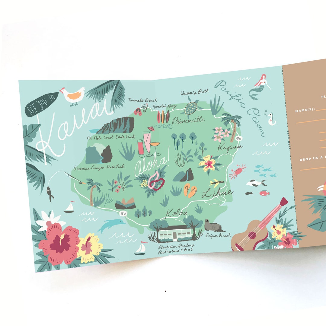 Wedding Invitation Map - Tri-fold Invitation - Hawaii - Destination ...