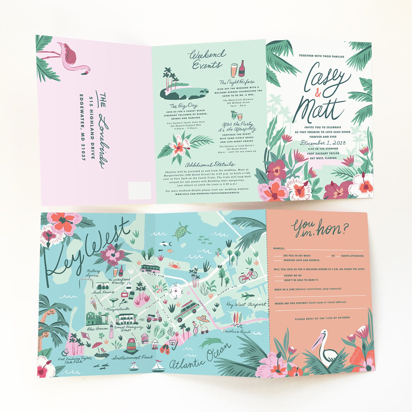 Wedding Invitation Map - Tri-fold Invitation - Key West, Florida ...