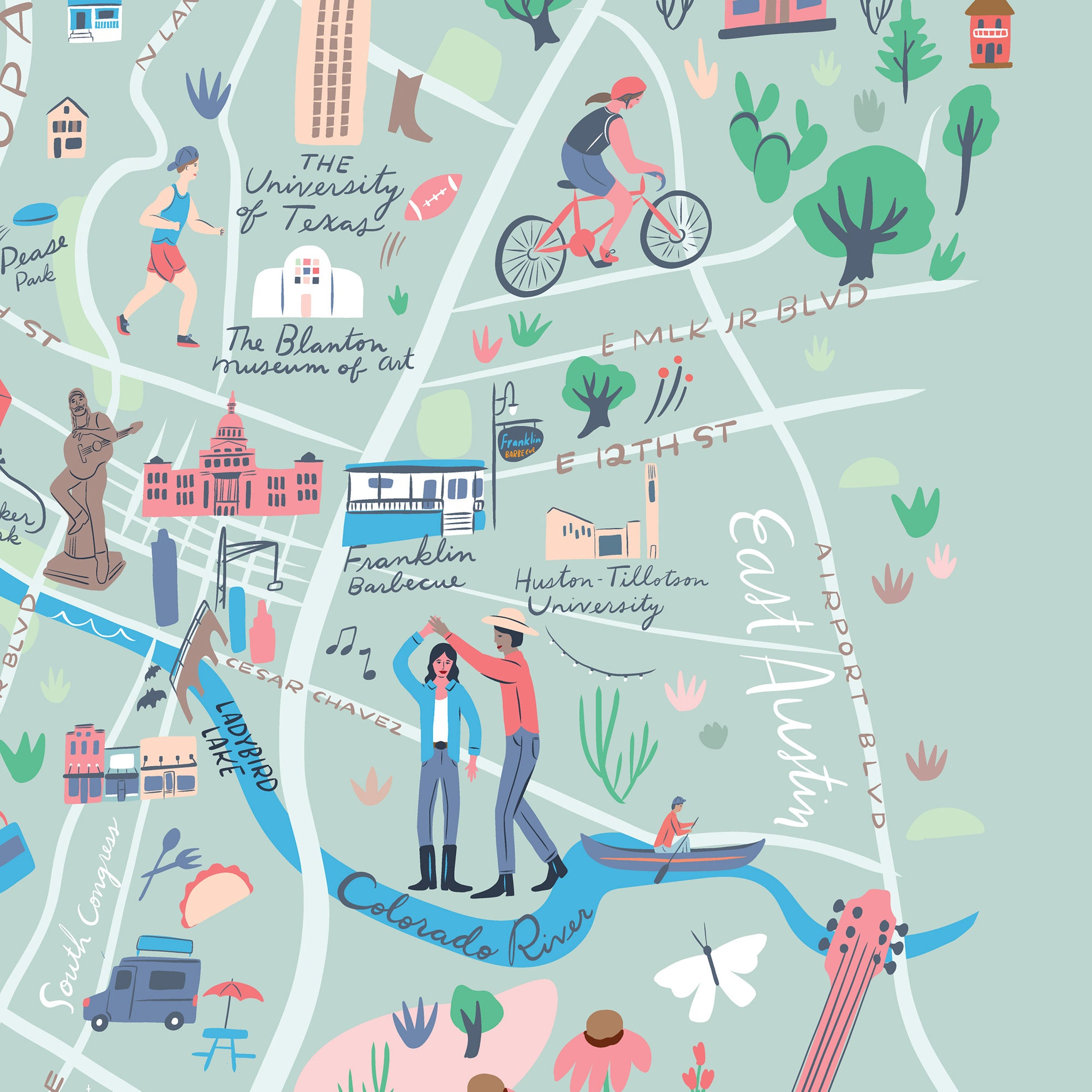 Austin Map Print - Texas - University of Texas, South Congress, Willie ...