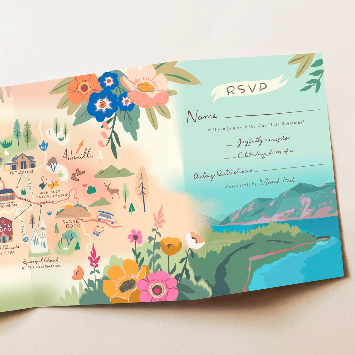 Wedding Invitation Map - Tri-fold Invitation - Highlands, NC ...