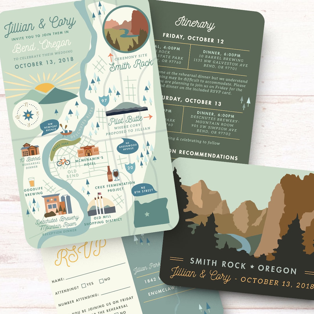 Map Invitation Suite, Save the Date, Reply Card, Itinerary, Printable ...