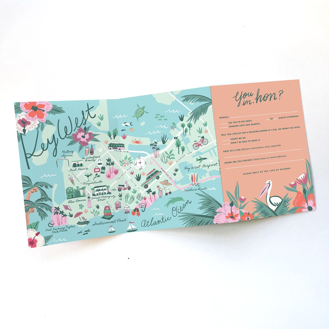 Wedding Invitation Map - Tri-fold Invitation - Key West, Florida ...