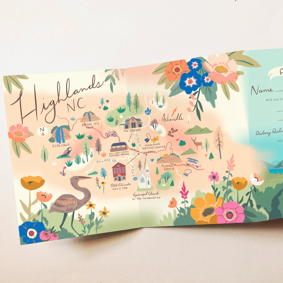 Wedding Invitation Map Tri-fold Invitation Highlands NC - Etsy