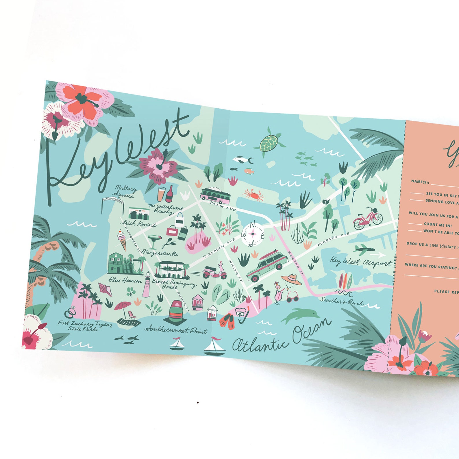 Wedding Invitation Map - Tri-fold Invitation - Key West, Florida ...