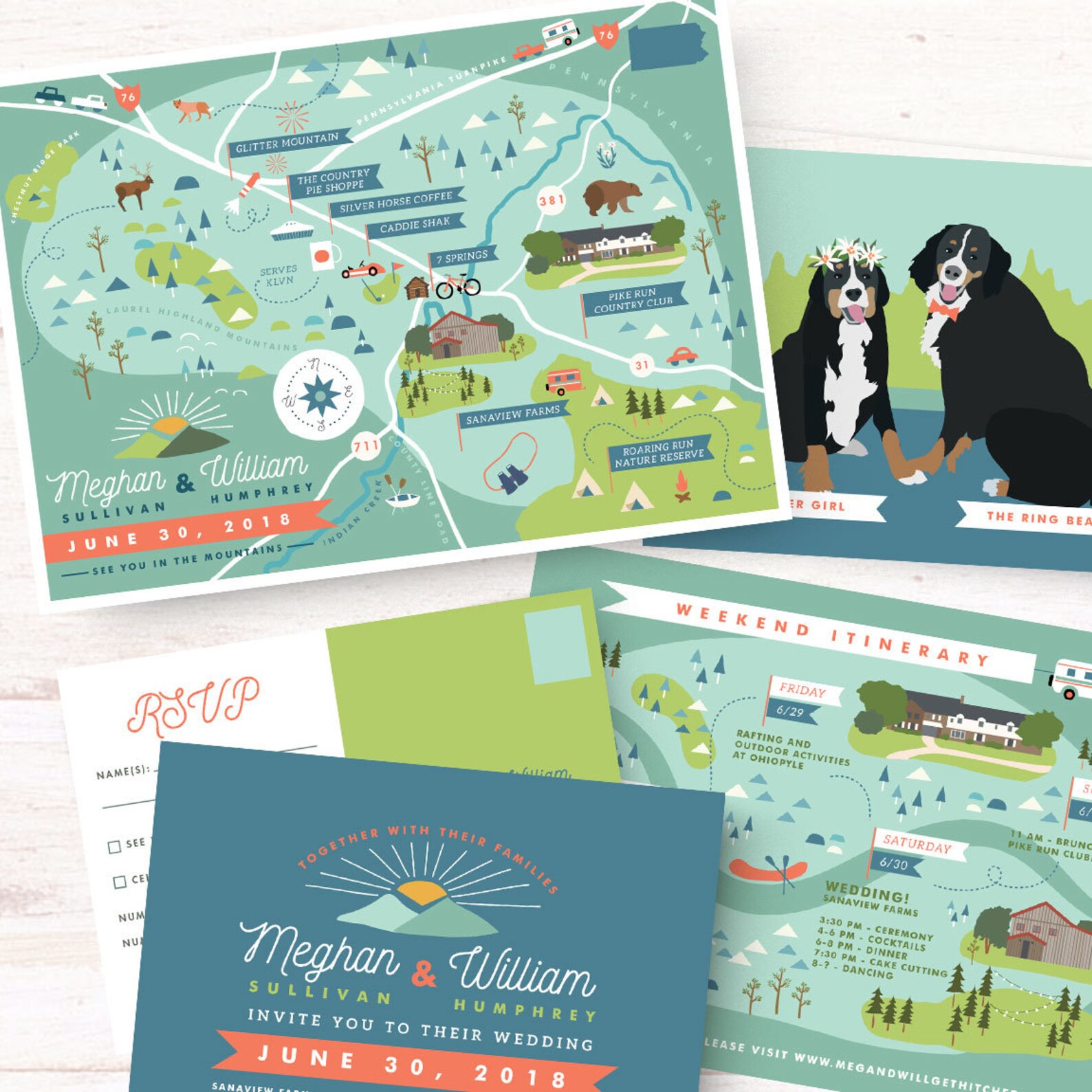 Map Invitation Suite, Save the Date, Reply Card, Itinerary, Printable ...