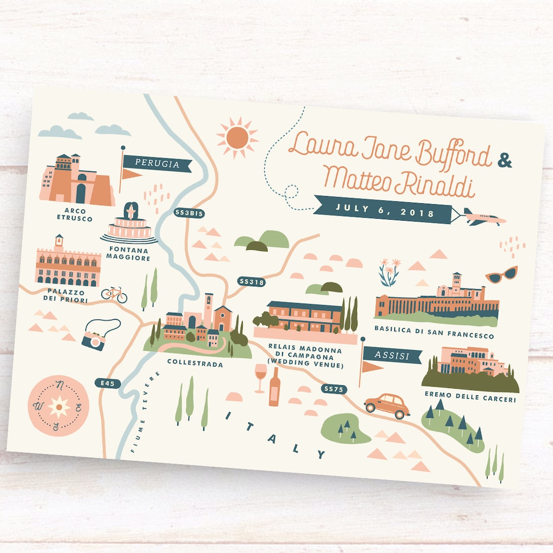 Custom Wedding Invitation Map, Save the Date, Welcome Map, Itinerary ...