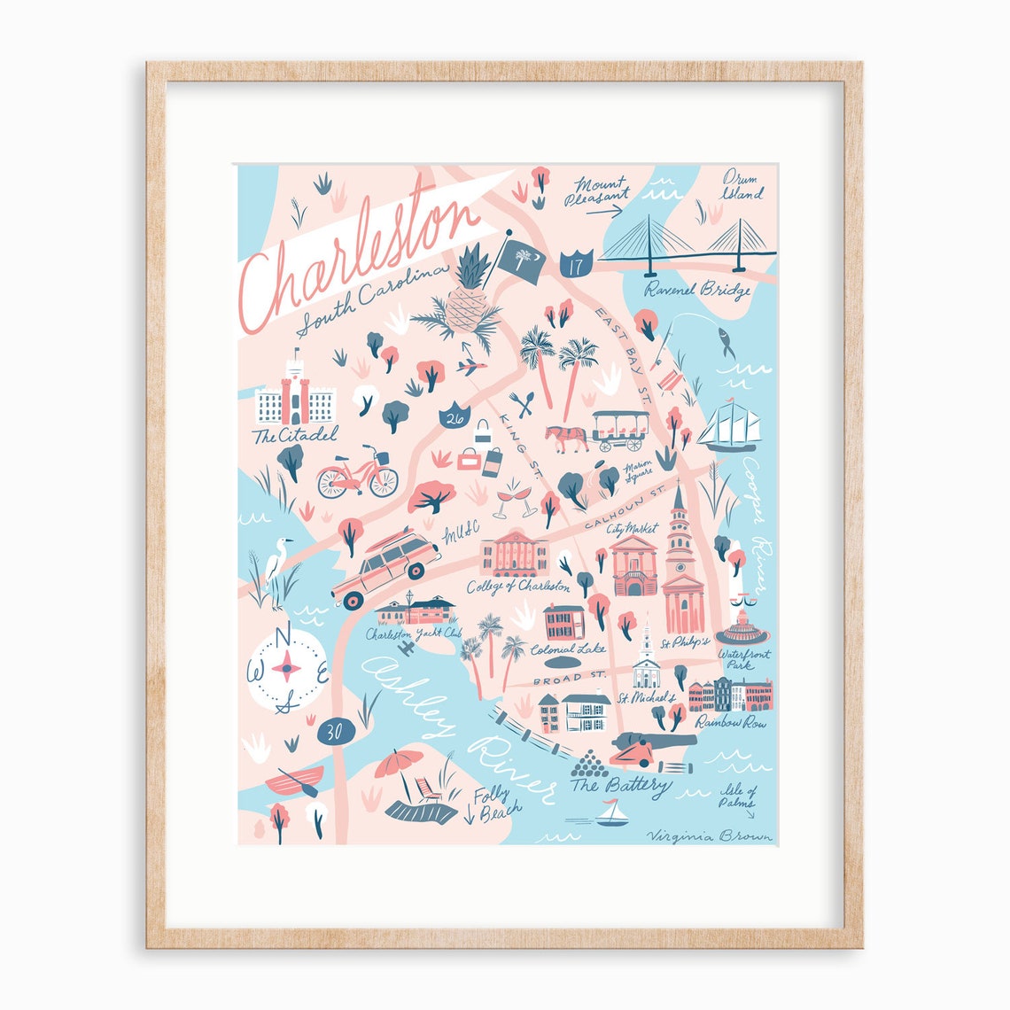 Charleston Map Print - Charleston, South Carolina - Rainbow Row ...