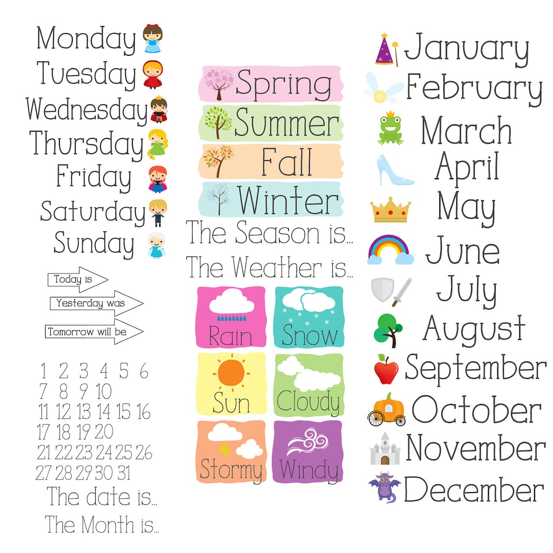 Printable - About Today- Calendar Learning- Fairytale Edition - Etsy