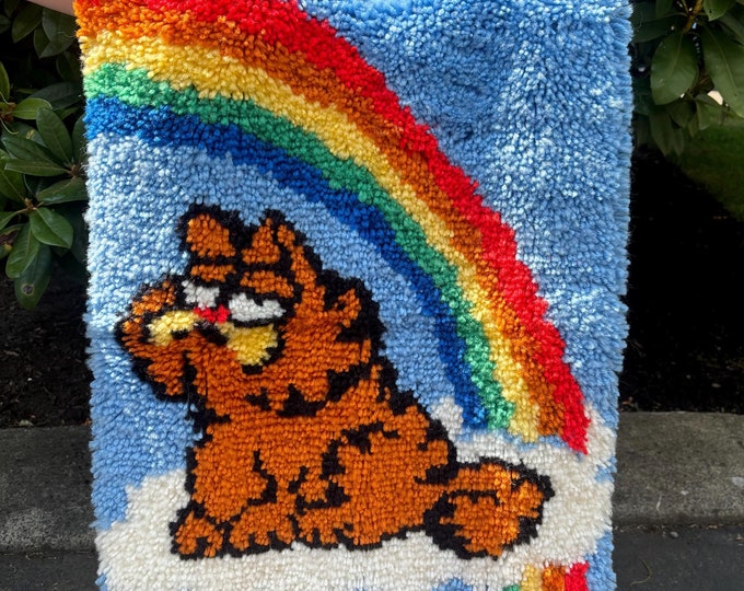 Garfield Latch Hook Rug, Handmade in the 1970s. Bright and Colorful ...