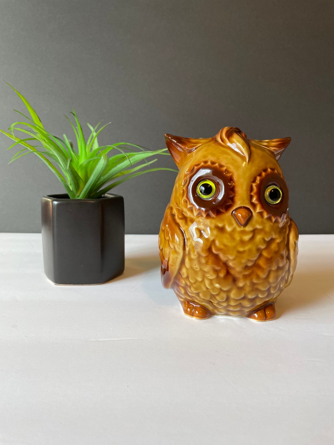 Fenton Ceramic Owl, Mid Century Decor, Piggy Bank With Original Rubber ...