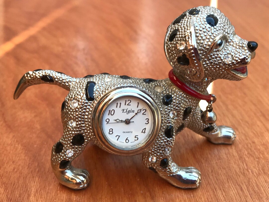 Elgin Clock, Vintage Dog Clock, Silver Dalmatian Clock, Clock Does Not ...