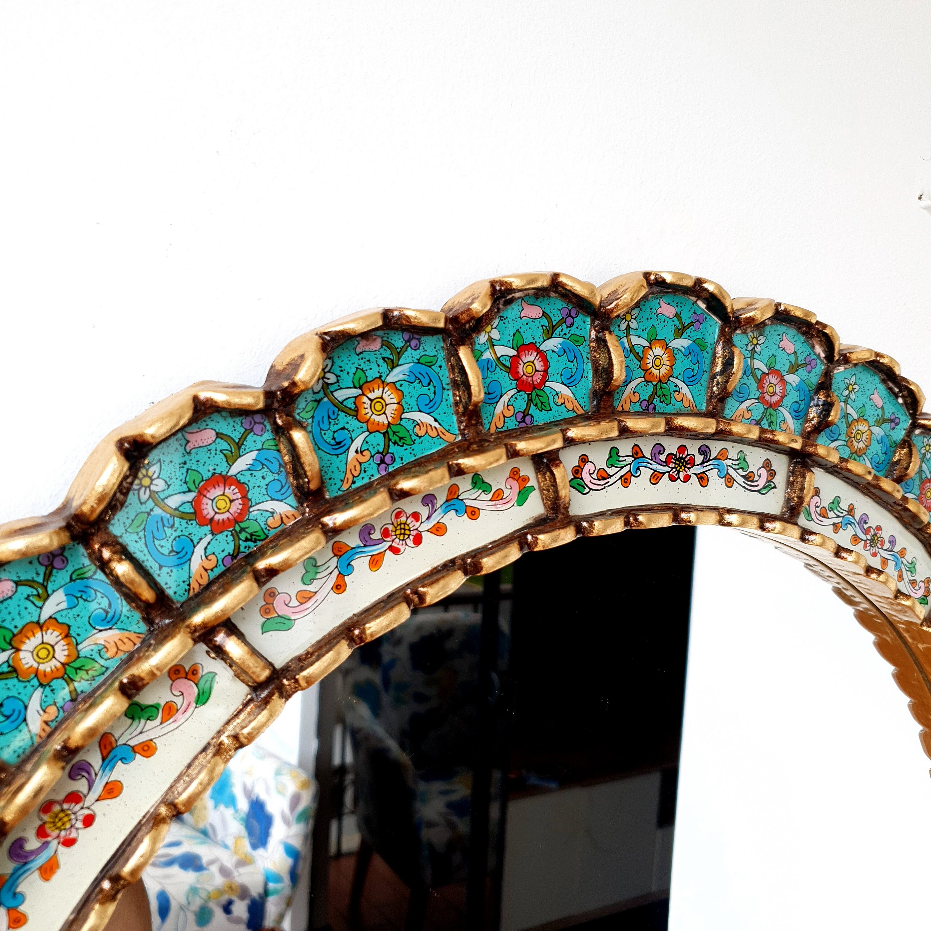 Round New Turquoise and Gold Mirror 60cm – Boho Sunburst Wall Mirror ...
