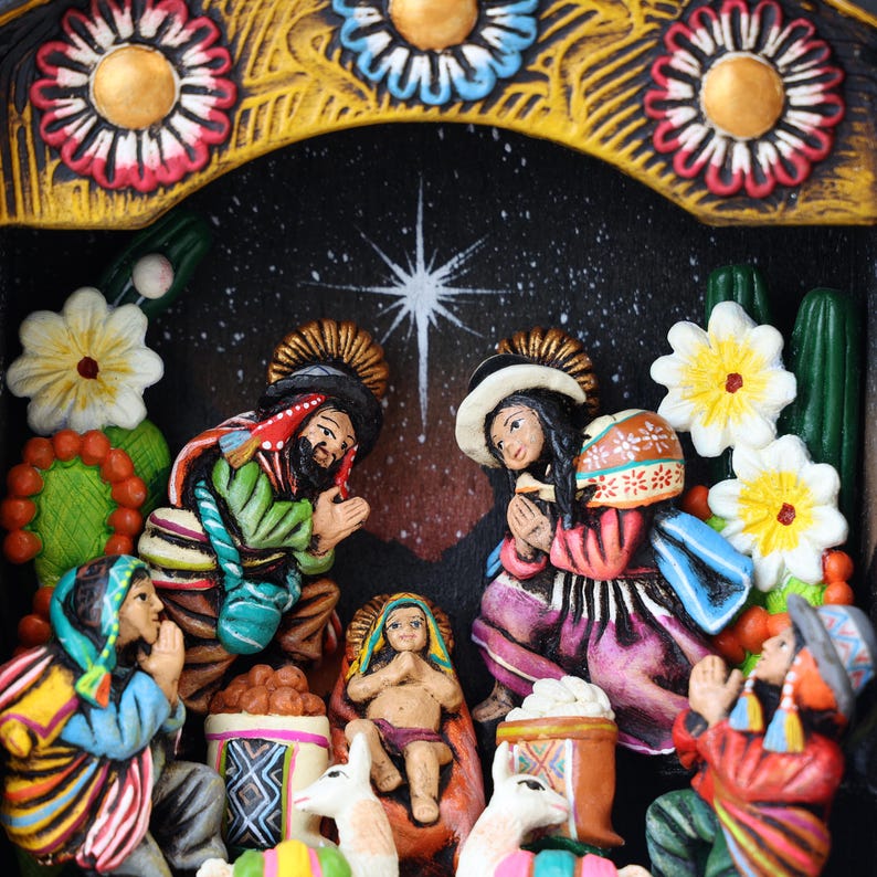 Andean Nativity Scene, Handmade Ayacucho Retablo, Peruvian Folk Art ...