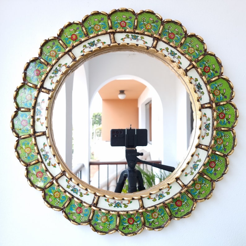 Peruvian Green Harmonious Mirror 50 Cm Handmade Wall Decor – Carved ...