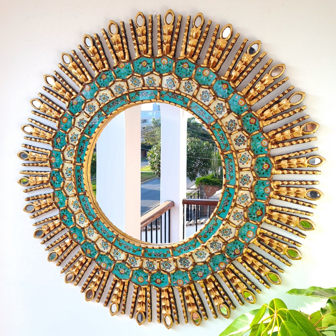 Peruvian Mirrors "eye 78 Cm Turquoise" - Interior Decoration - Wall ...