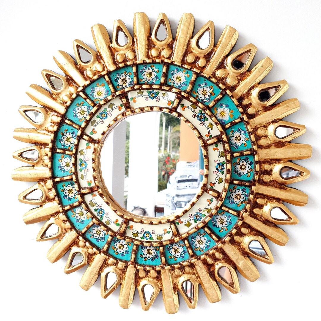 Peruvian Mirrors "aztec Turquoise 40cm" - Wall Mirror - Home Decoration ...