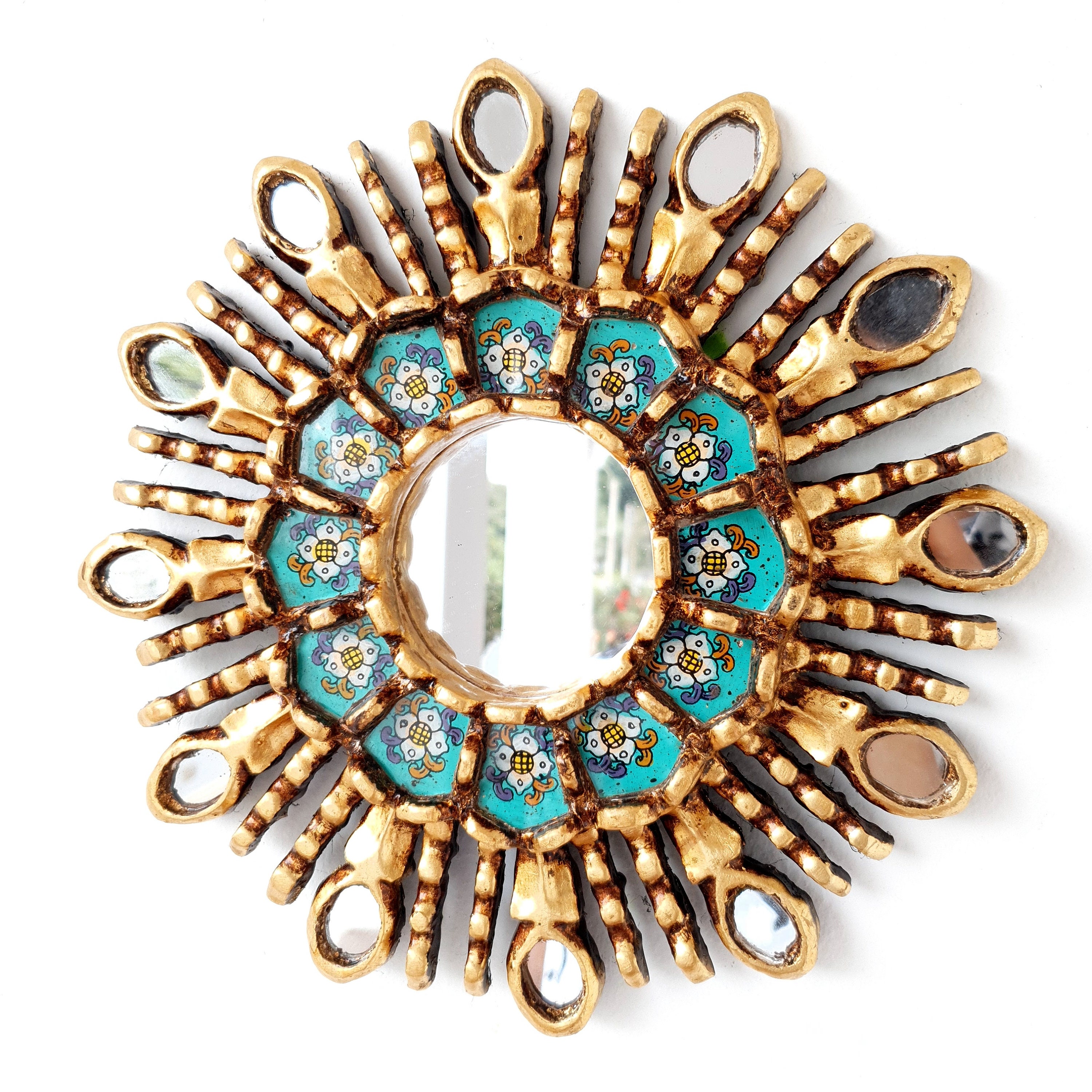 Peruvian Mirrors Mirror Glass Painted Eye 25cm Gold | Etsy