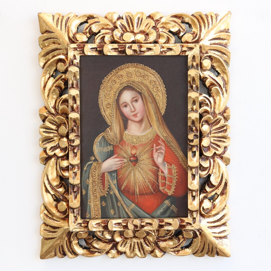 Cuzco Painting With Frame "sacred Heart of Mary" - Religious Art ...