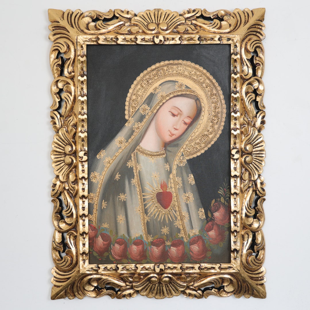 Cuzco Painting With Frame "sacred Heart of Mary" - Religious Art ...