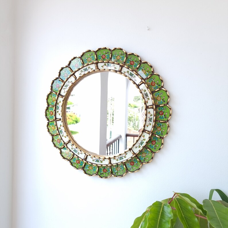 Peruvian Green Harmonious Mirror 50 Cm Handmade Wall Decor – Carved ...