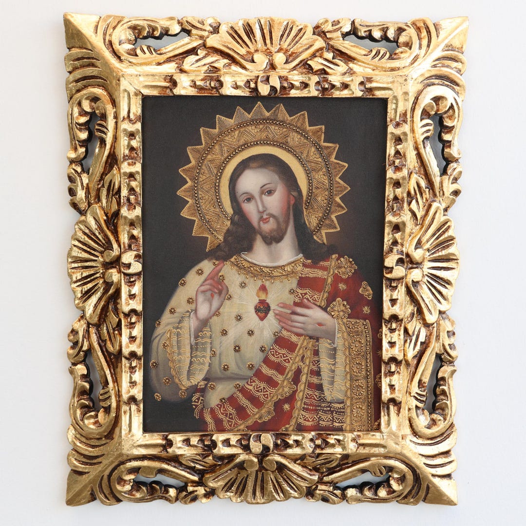 Cuzco Painting With Frame "sacred Heart of Jesus" - Religious Art ...