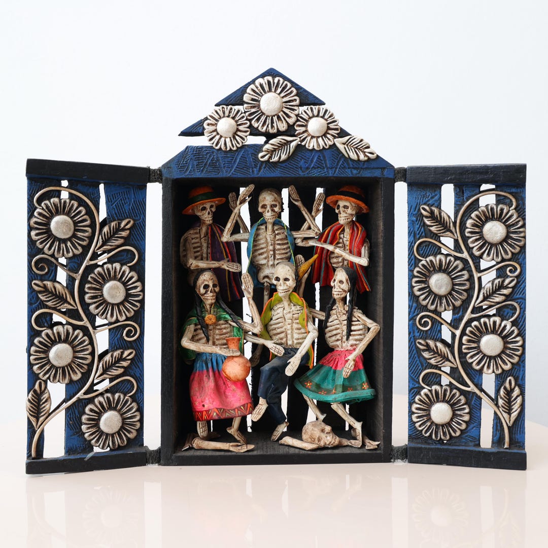 Peruvian Retablo – "skull Dance", Handmade Ayacucho Retablo, Peruvian ...