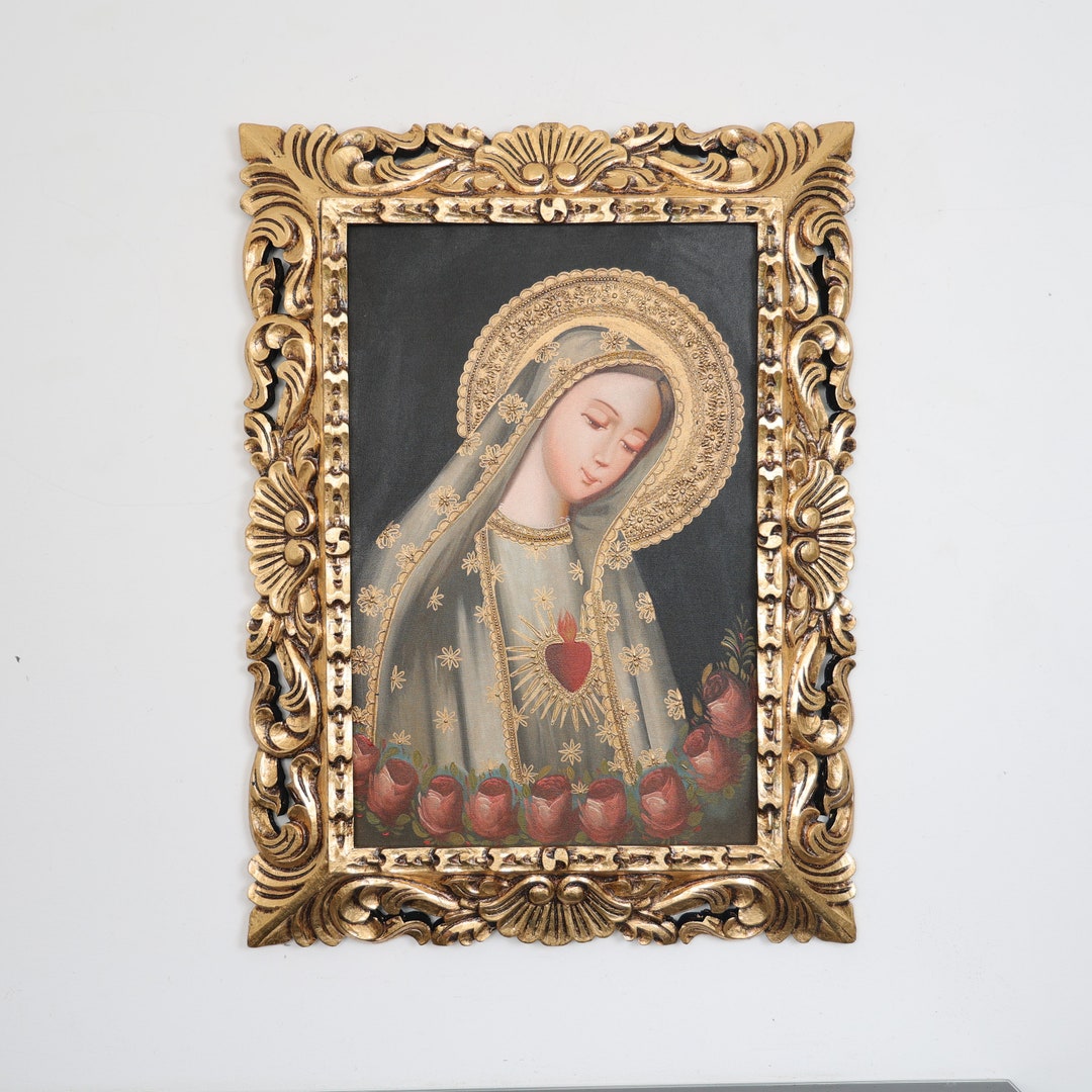 Cusco Painting With Frame sacred Heart of Mary Religious Art Decoration ...