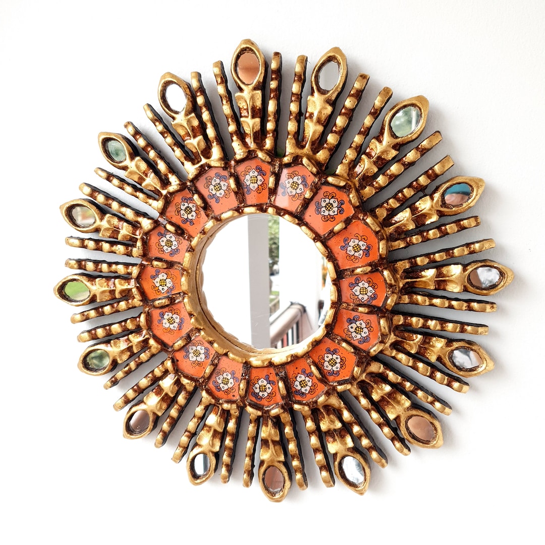Peruvian Mirrors orange Eye 35cm Interior Decoration Wall Mirror Home ...