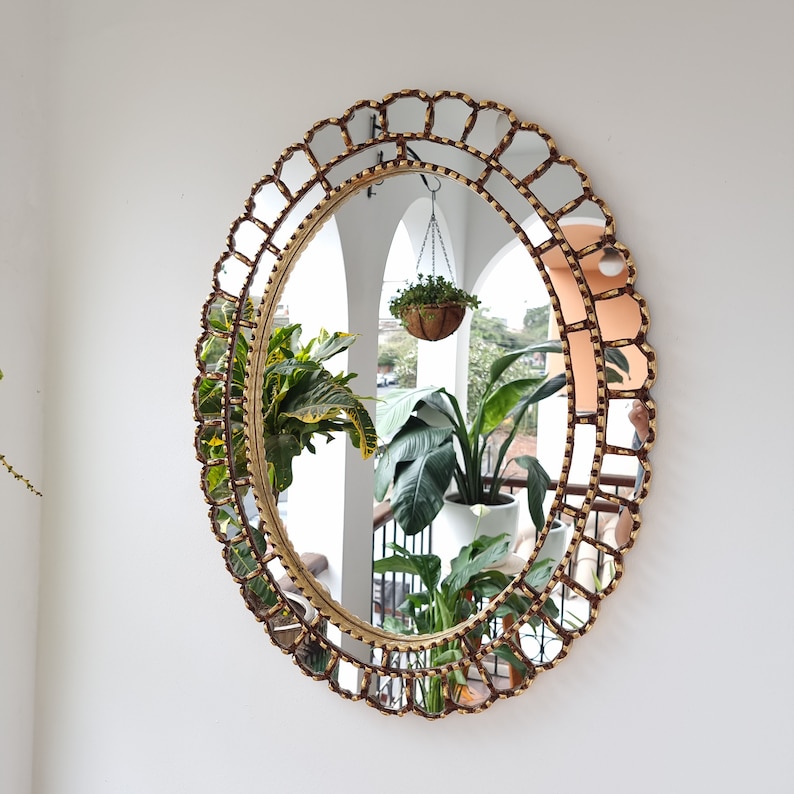 Peruvian Gold Sunburst Oval Mirror 70 Cm Handmade Wall Decor – Carved ...