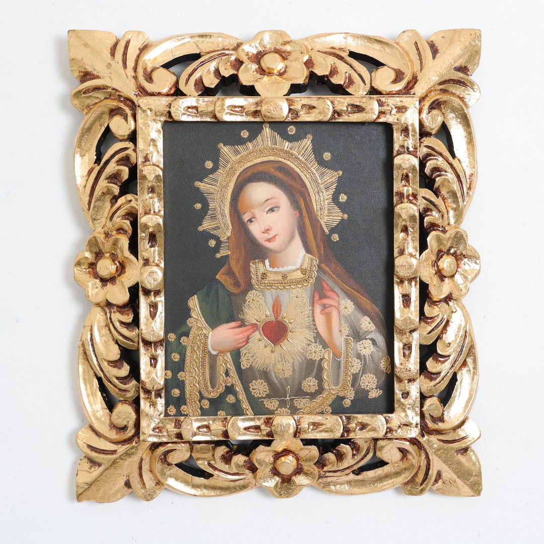 Cuzco Painting With Frame sacred Heart of Mary Religious Art Interior ...