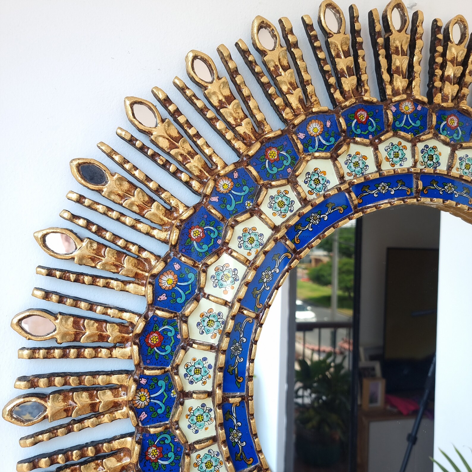 Peruvian Blue Eye Mirror 78 Cm Handmade Wall Decor – Carved Wood Round ...
