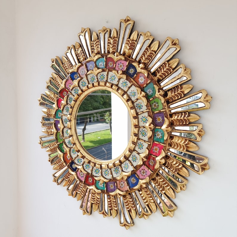 Peruvian Gold Royal Sunburst Mirror 78 Cm Handmade Wall Decor – Carved ...