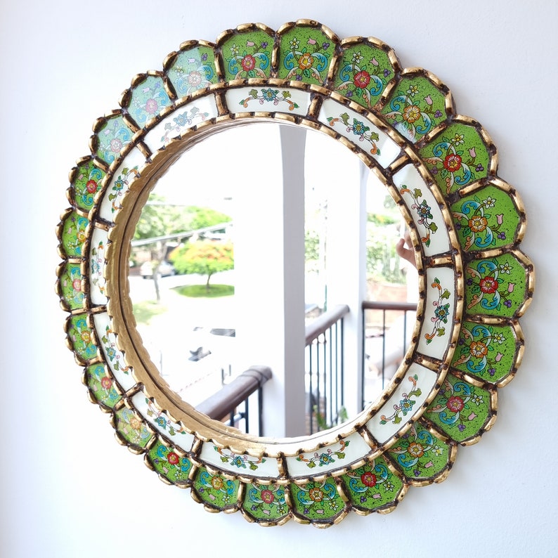 Peruvian Green Harmonious Mirror 50 Cm Handmade Wall Decor – Carved ...