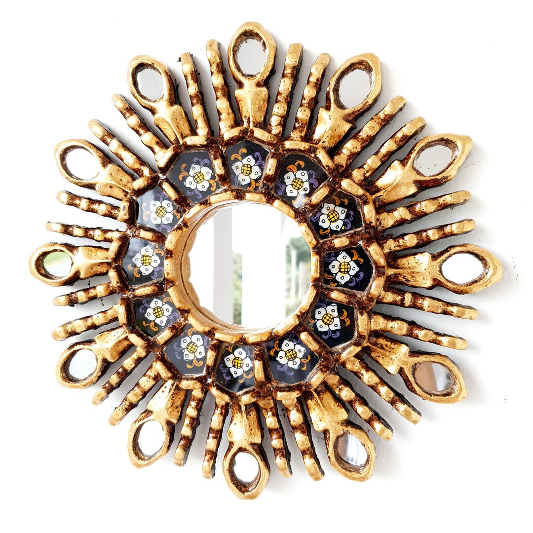 Peruvian Mirrors mirror Glass Painted Eye 25cm Gold Interior Decoration ...