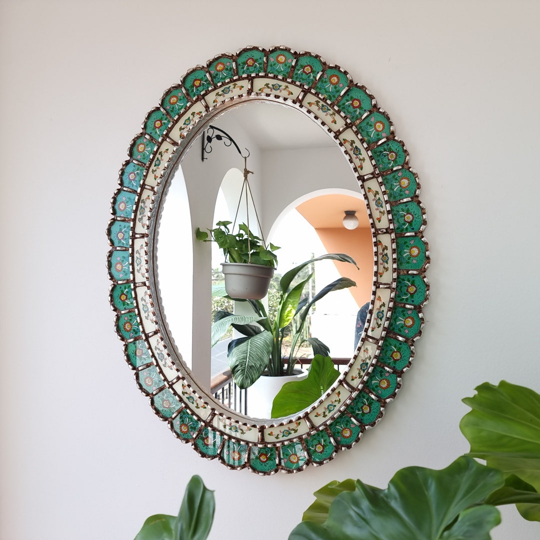Beautiful Turquoise Mirror 70cm Oval Silver-interior Decoration - Wall ...