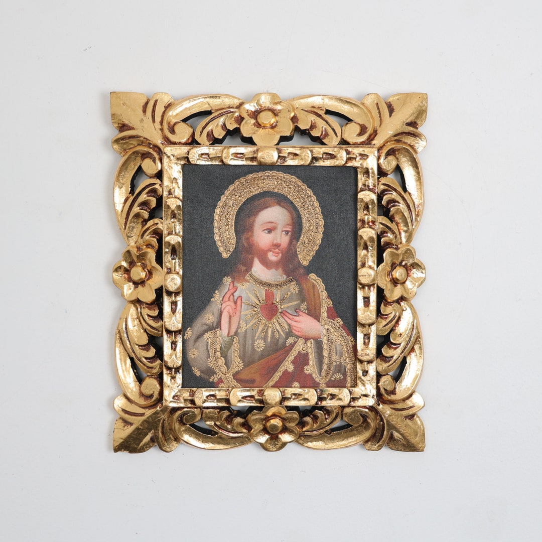 Cuzco Painting With Frame sacred Heart of Jesus Religious Art Interior ...