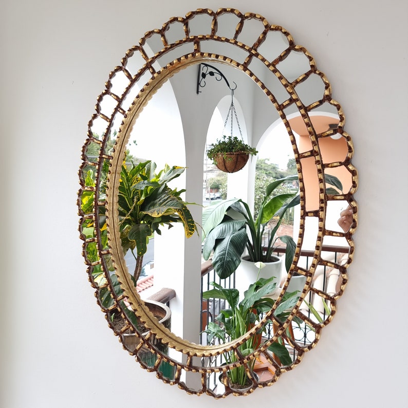 Peruvian Gold Sunburst Oval Mirror 70 Cm Handmade Wall Decor – Carved ...
