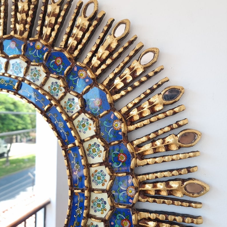 Peruvian Blue Eye Mirror 78 Cm Handmade Wall Decor – Carved Wood Round ...