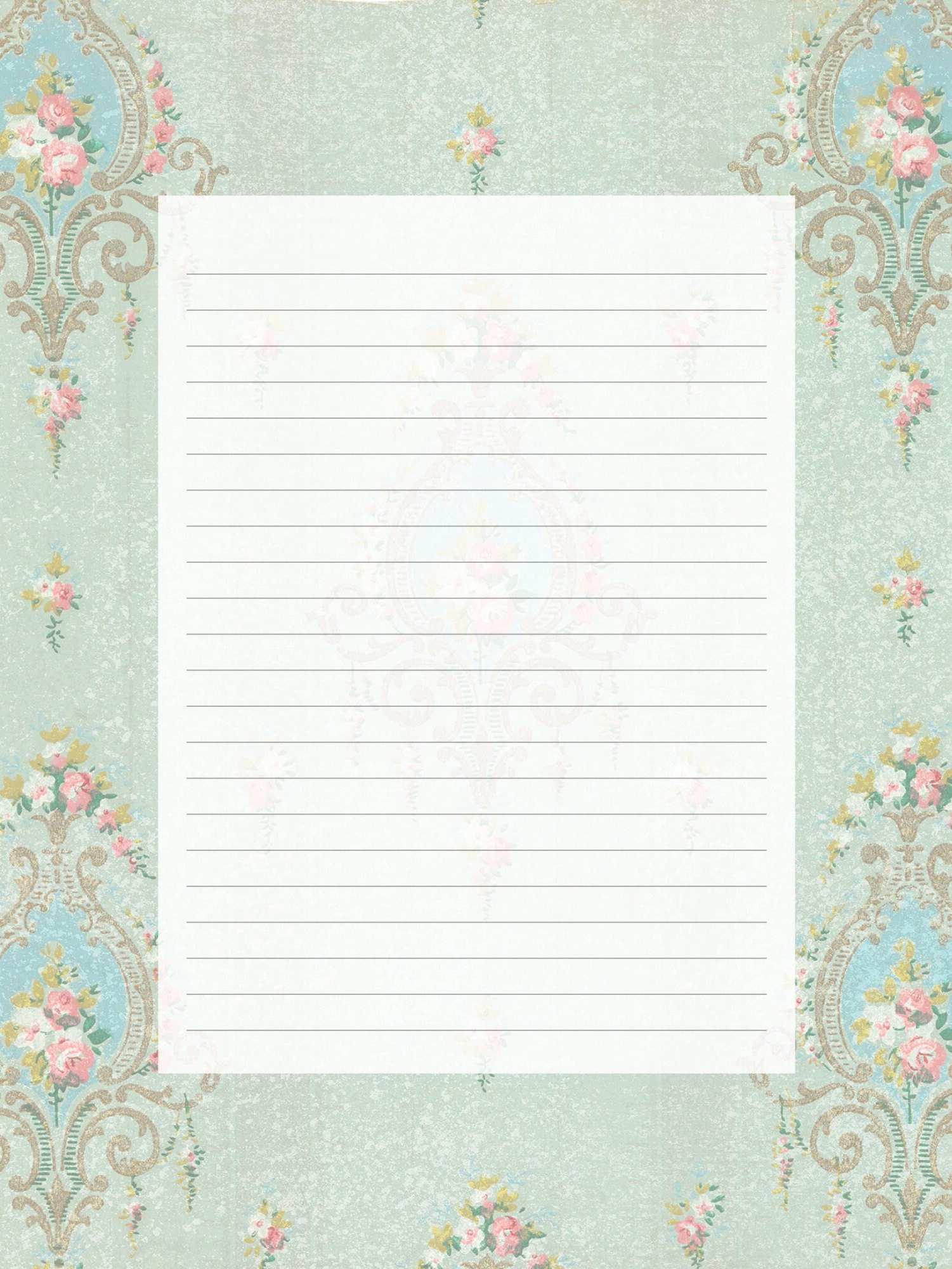 Aqua Rose PRINTABLE Stationery BUNDLE: 5 Sets 15 Pgs | Writing Paper ...