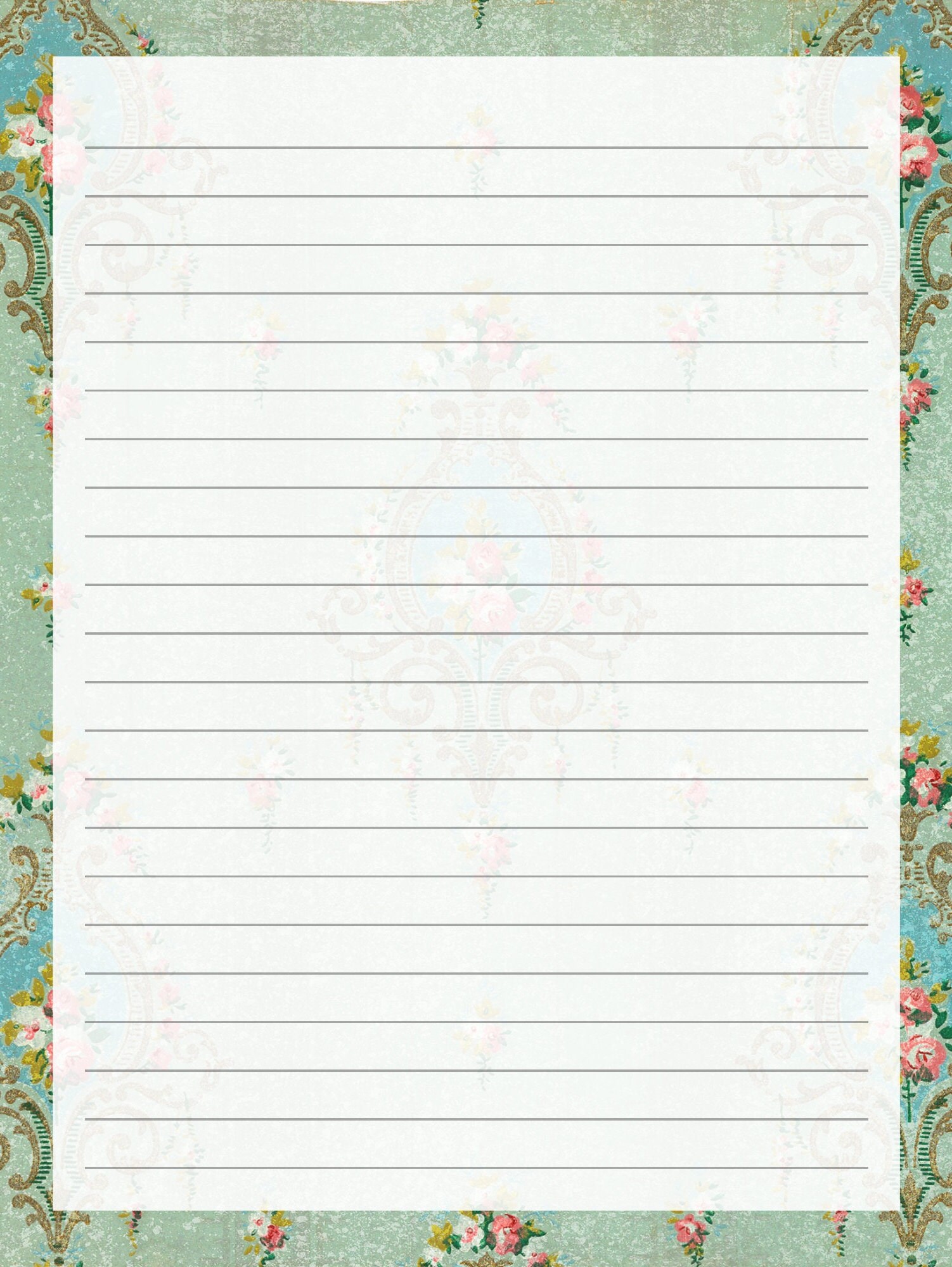Aqua Rose PRINTABLE Stationery BUNDLE: 5 Sets 15 Pgs | Writing Paper ...