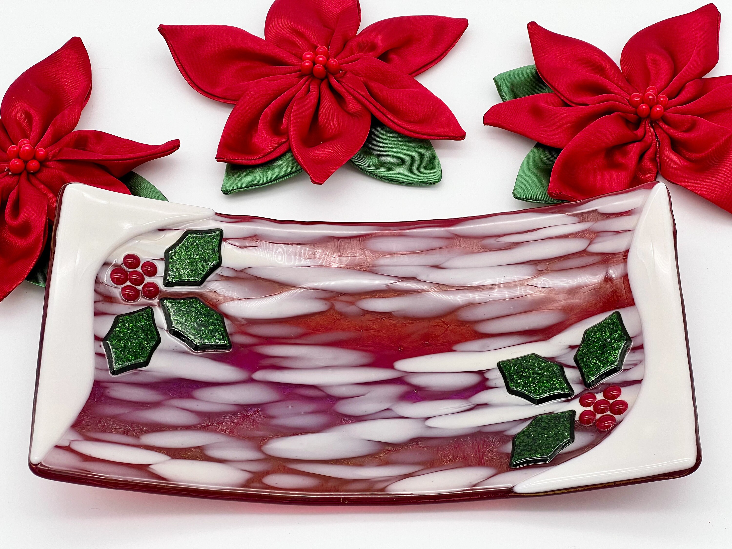 Red and White Rectangular Christmas Plate – Fused Glass - Etsy