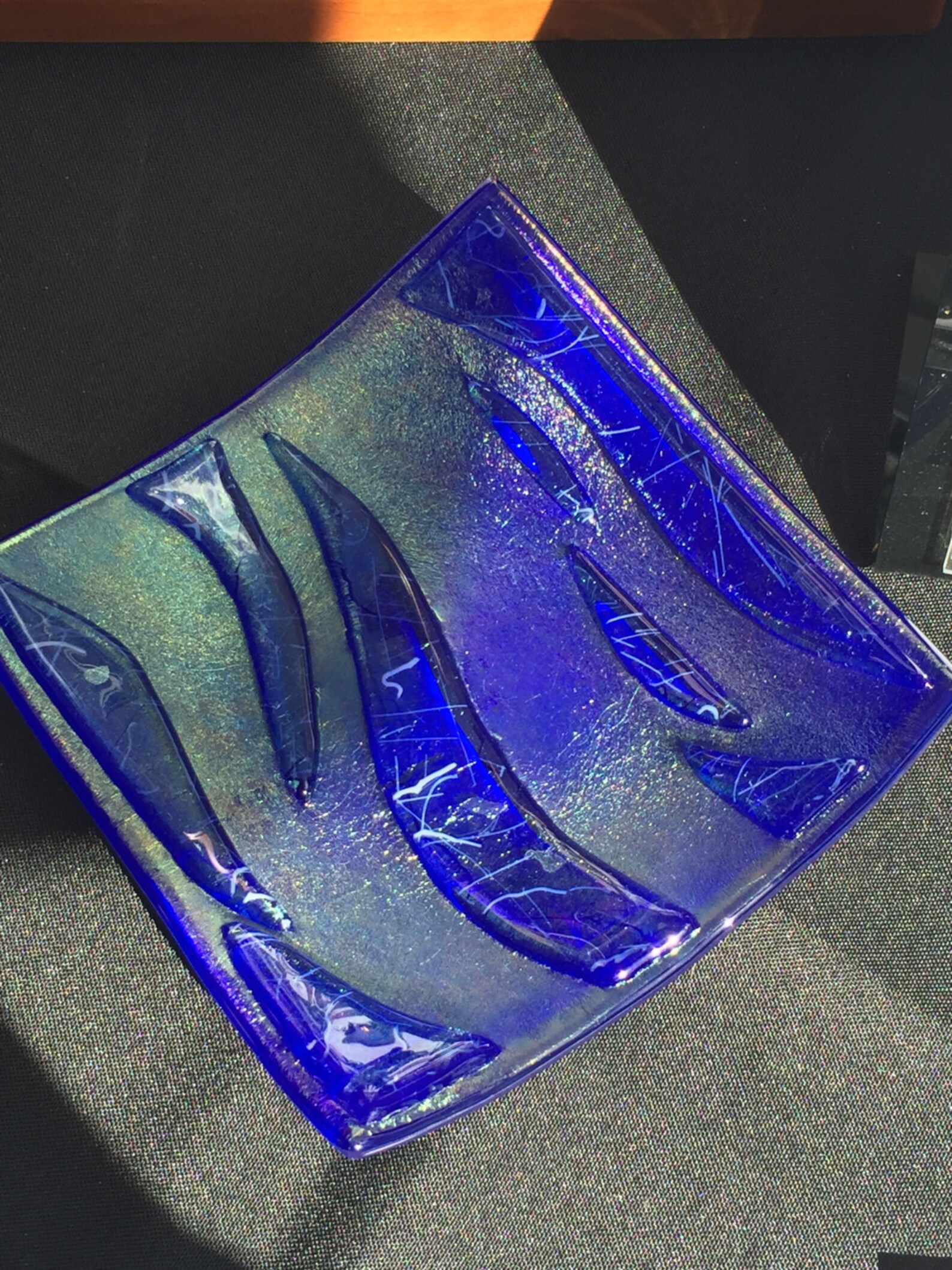 Fused Glass Plate – 6" Square Blue Iridescent Glass - Etsy UK