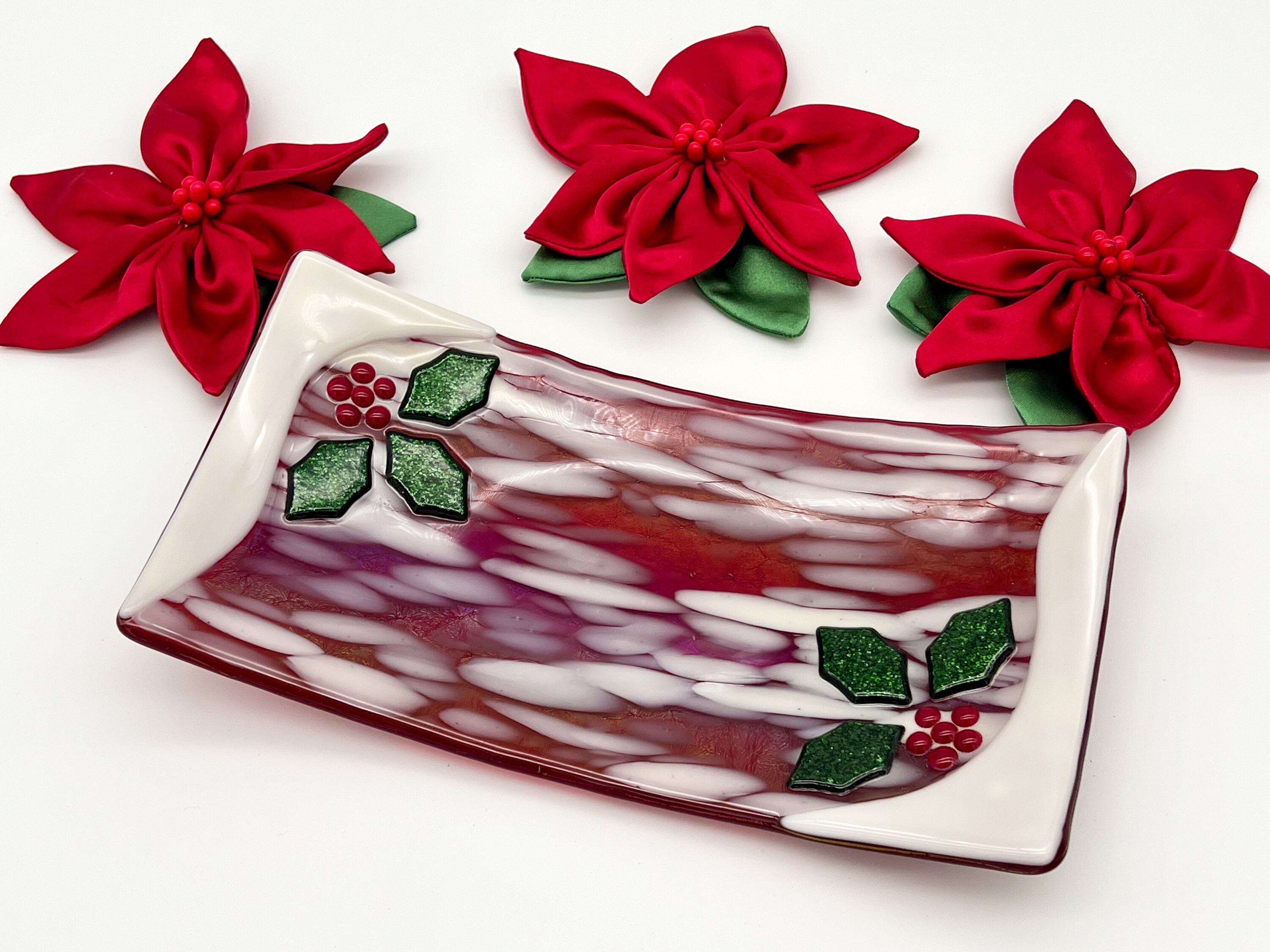 Red and White Rectangular Christmas Plate – Fused Glass - Etsy
