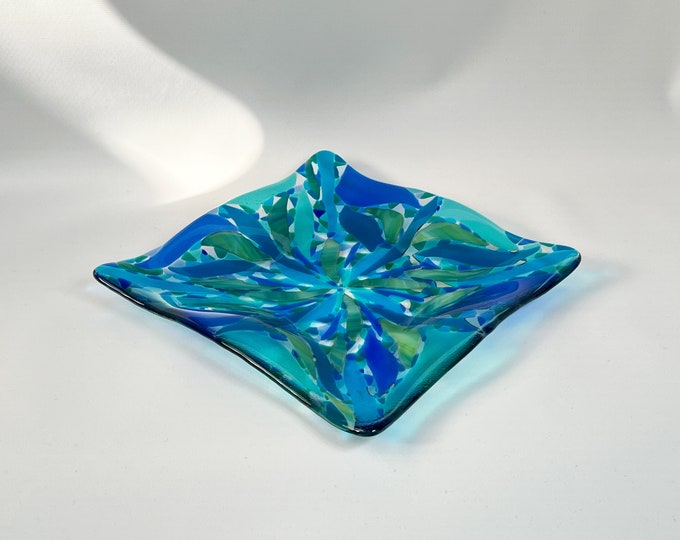 Fused Glass Plate – Blue and Green Platter - Etsy