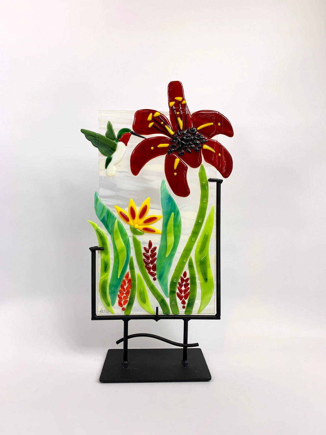 Fused Glass Art Panel – Garden Hummingbird Art Panel - Etsy