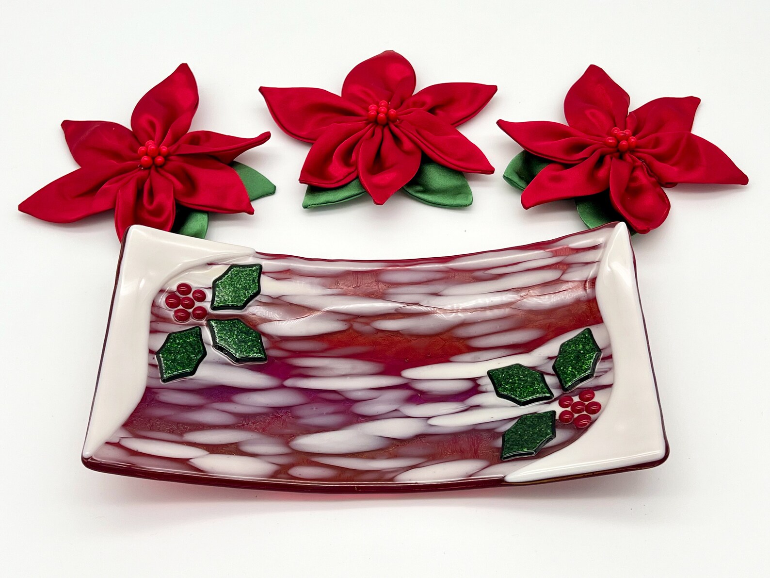Red and White Rectangular Christmas Plate – Fused Glass - Etsy
