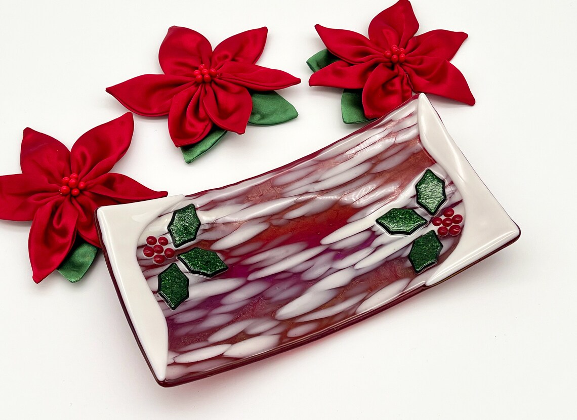 Red and White Rectangular Christmas Plate – Fused Glass - Etsy