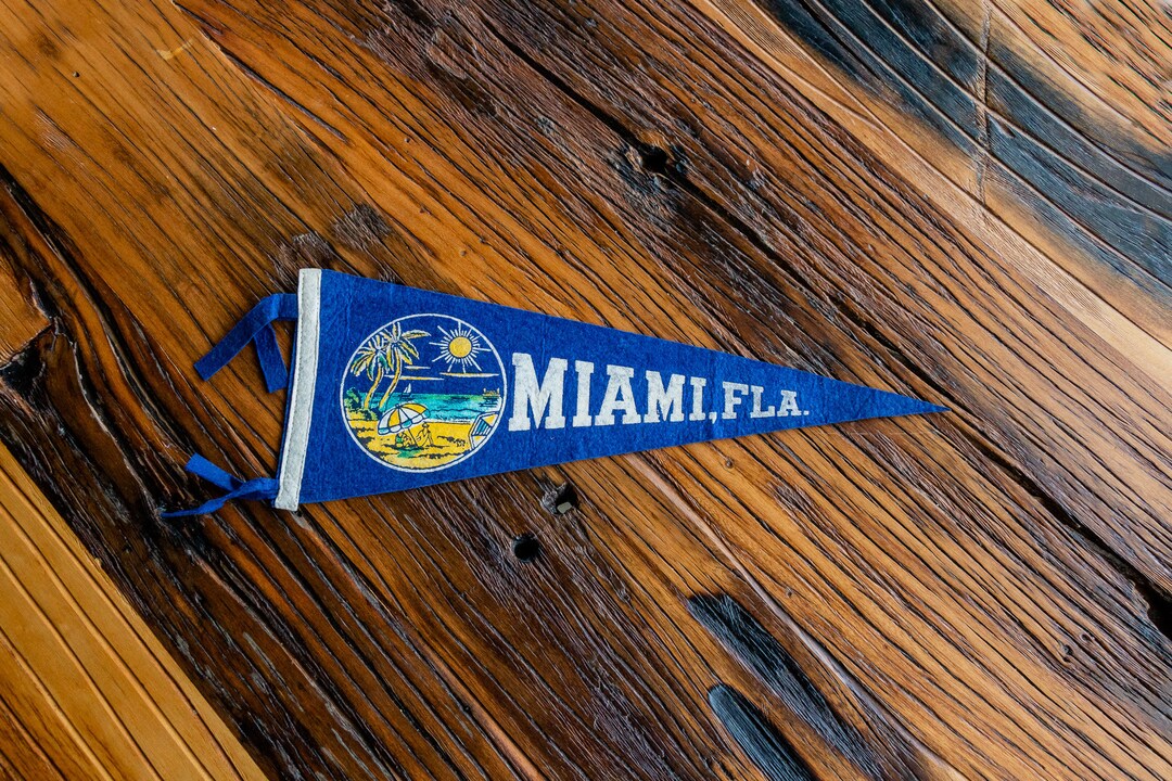 Miami Florida Blue Felt Pennant Vintage Wall Decor - Etsy