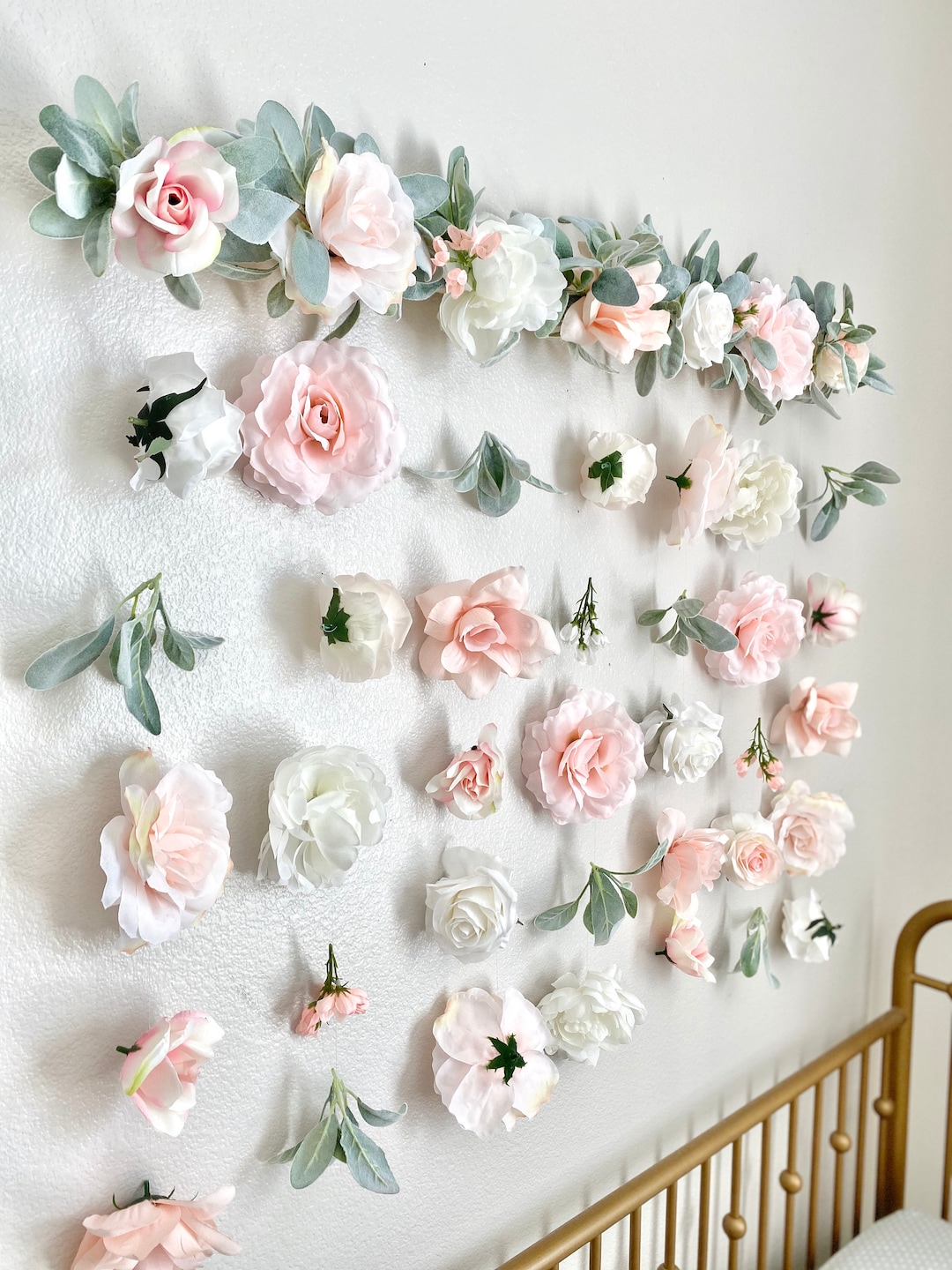 Blush Flower Wall Backdrop Floating Flower Wall Nursery Over the Crib ...