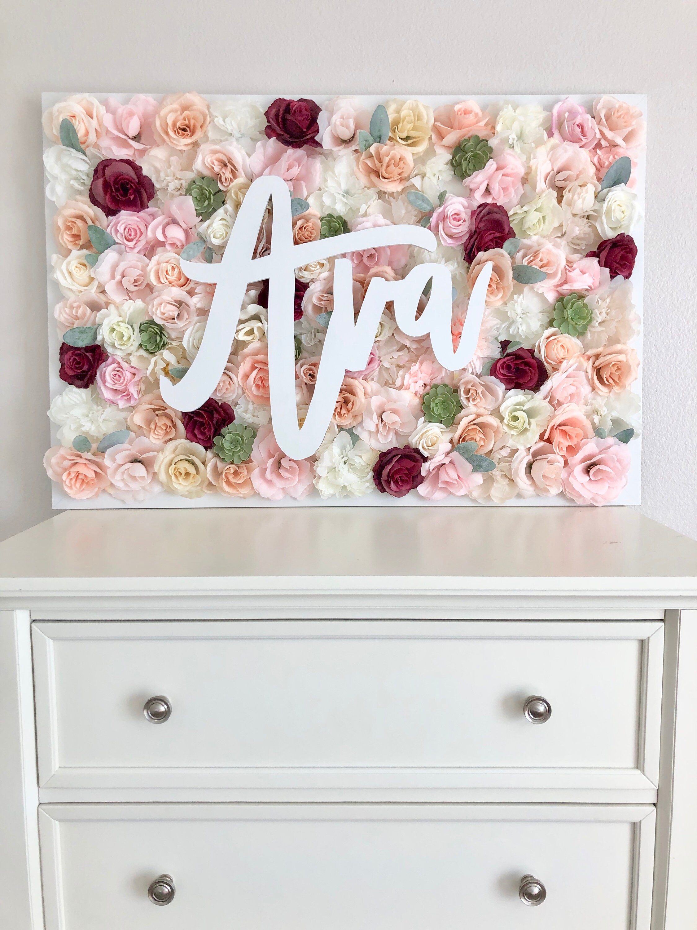 Flower Wall Art Nursery Name Sign Baby Name Sign Pale Pink | Etsy